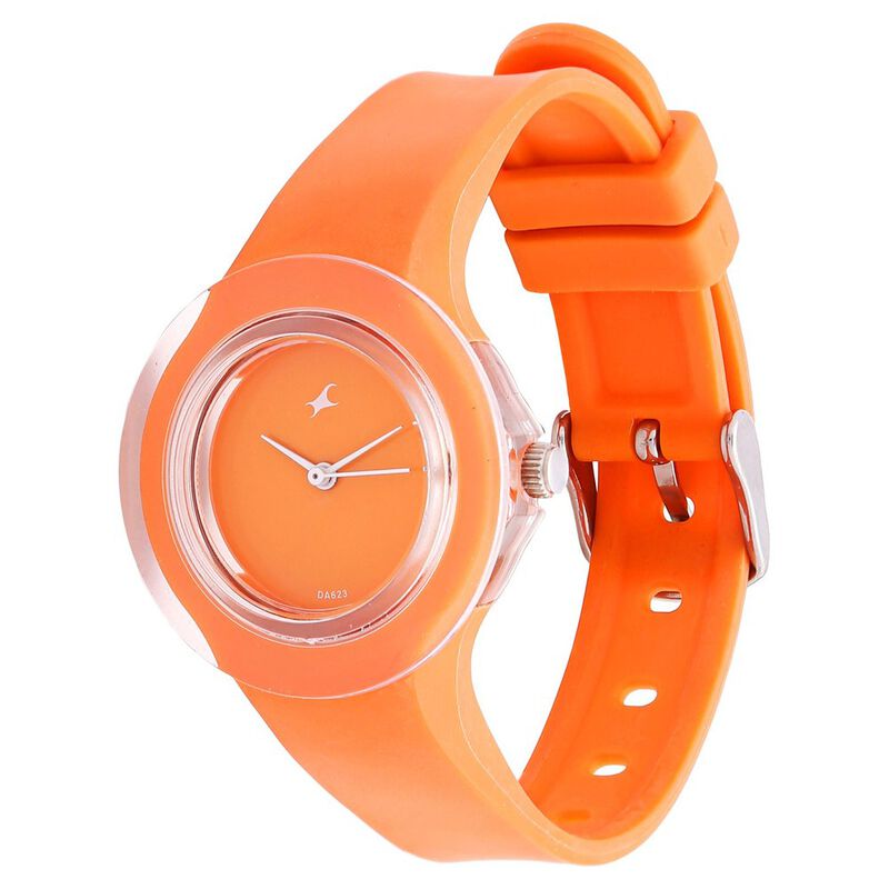 Fastrack Quartz Analog Orange Dial Plastic Strap Watch for Girls