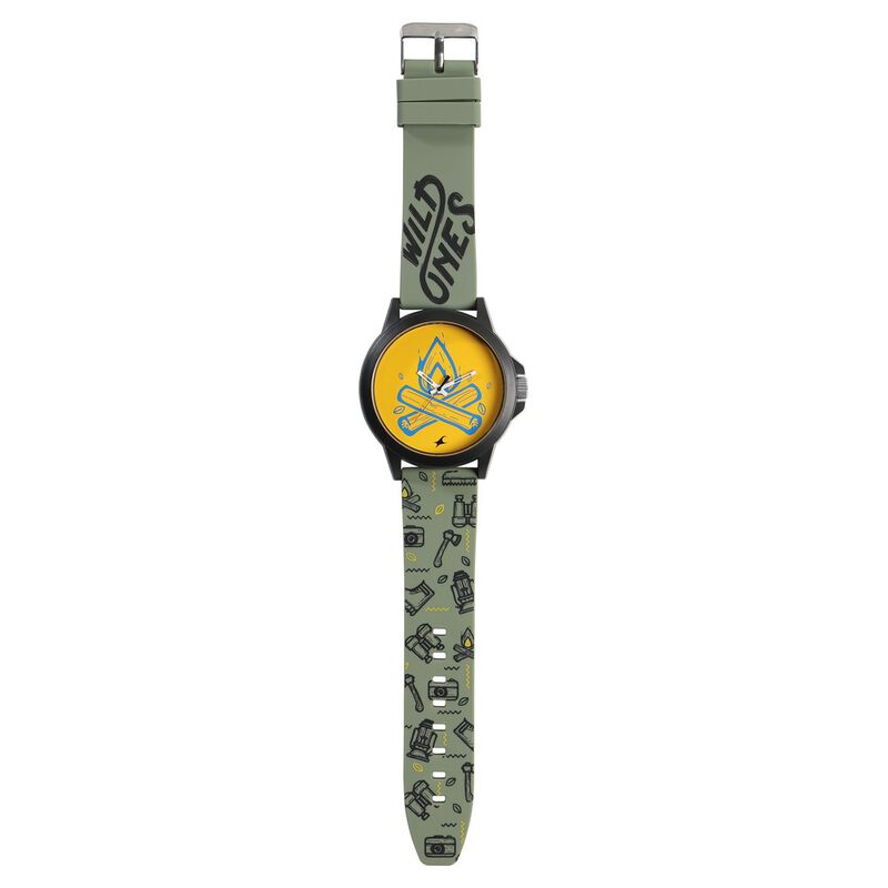 Fastrack Wicked Lines Quartz Analog Yellow Dial Silicone Strap Unisex Watch