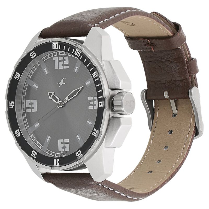 Fastrack Quartz Analog Grey Dial Leather Strap Watch for Guys