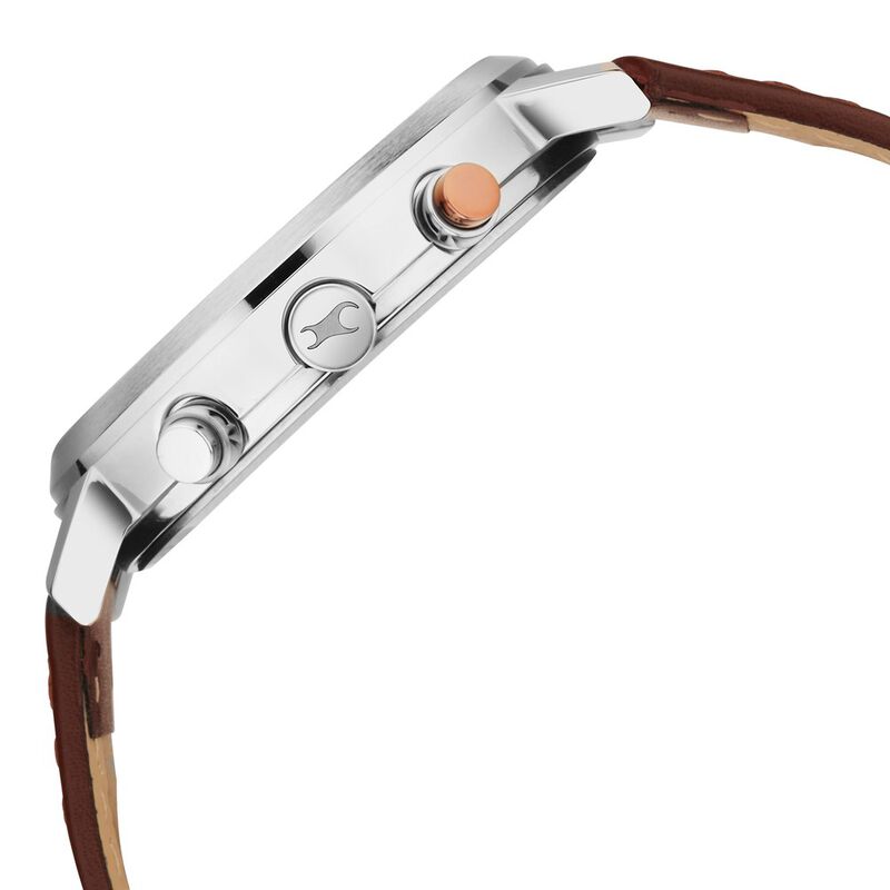 Fastrack Tick Tock Quartz Analog White dial Leather Strap Watch for Guys