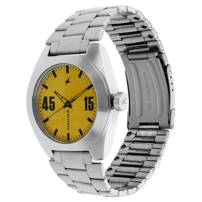 Fastrack Checkmate Quartz Analog Yellow Dial Stainless Steel Strap ...