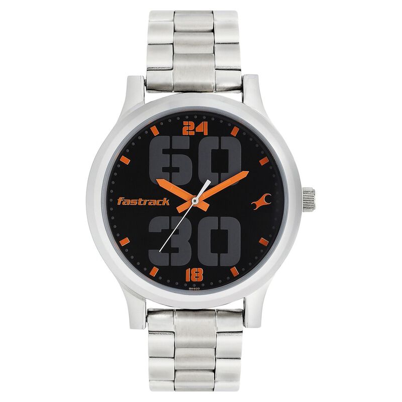 Buy Online Fastrack Bold Quartz Analog Black Dial Stainless Steel Strap ...