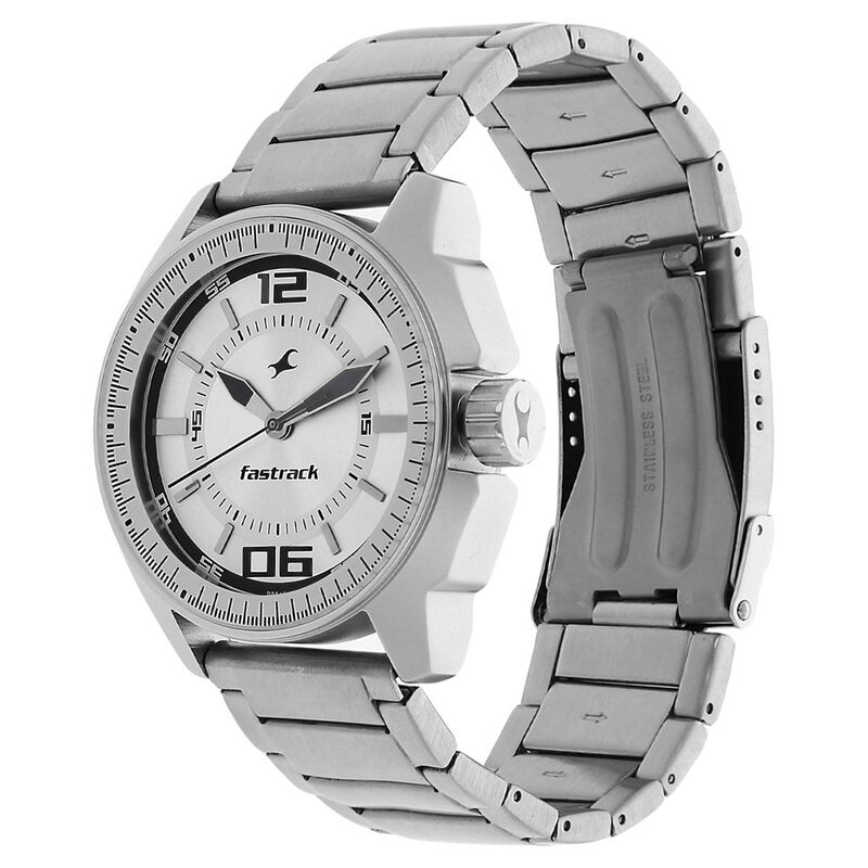 Fastrack Quartz Analog Silver Dial Metal Strap Watch for Guys
