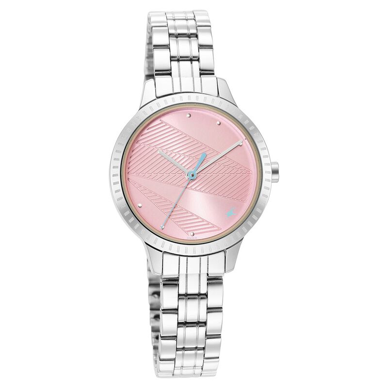 Fastrack Stunners Quartz Analog Pink Dial Metal Strap Watch for Girls