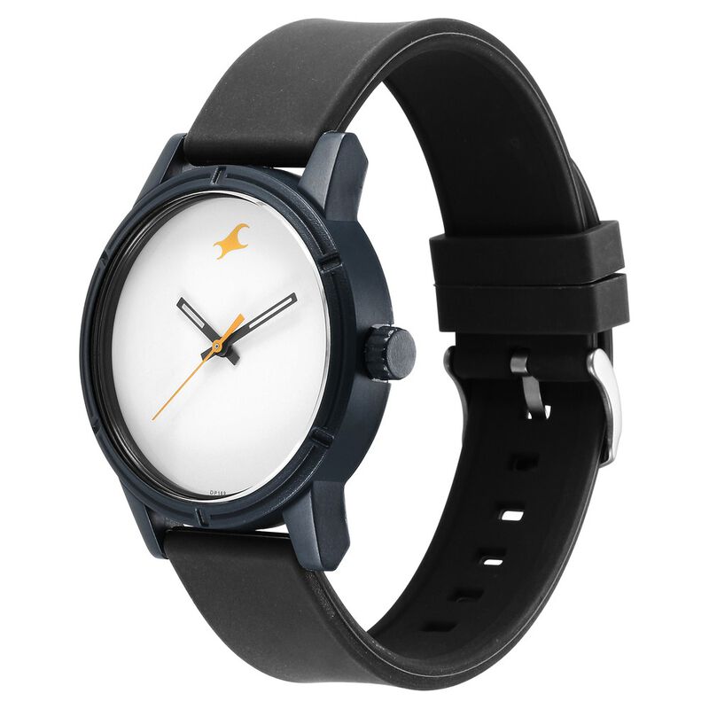 Fastrack Tees Quartz Analog White Dial Silicone Strap Watch for Guys