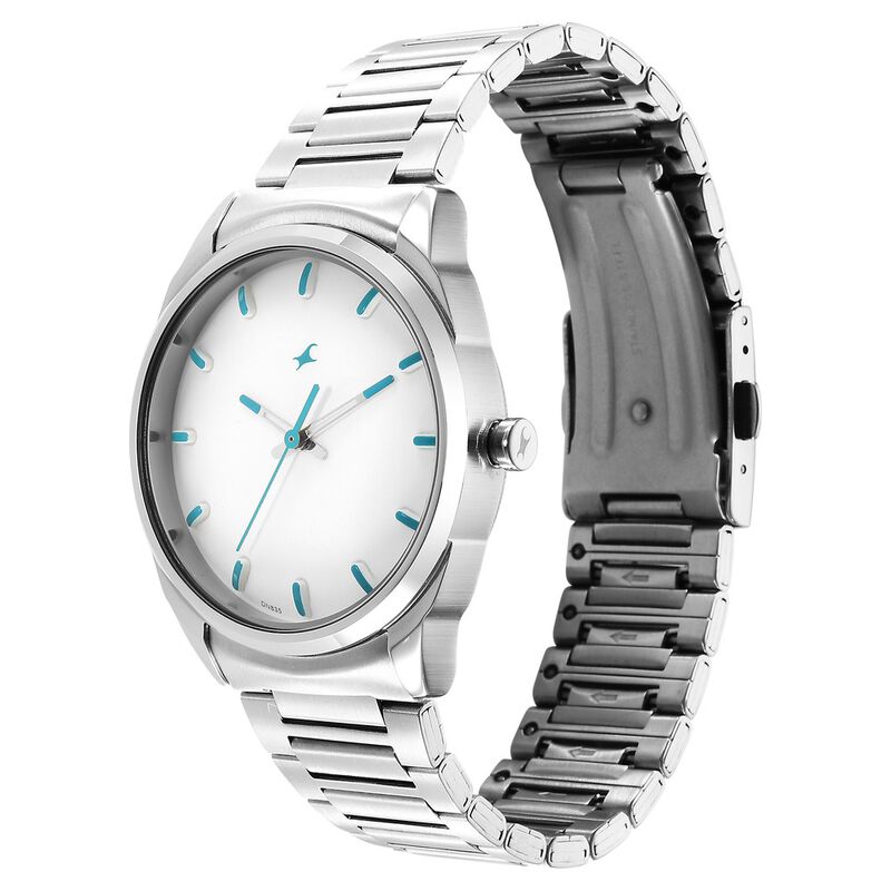 Fastrack Quartz Analog White Dial Silver Stainless Steel Strap Watch ...