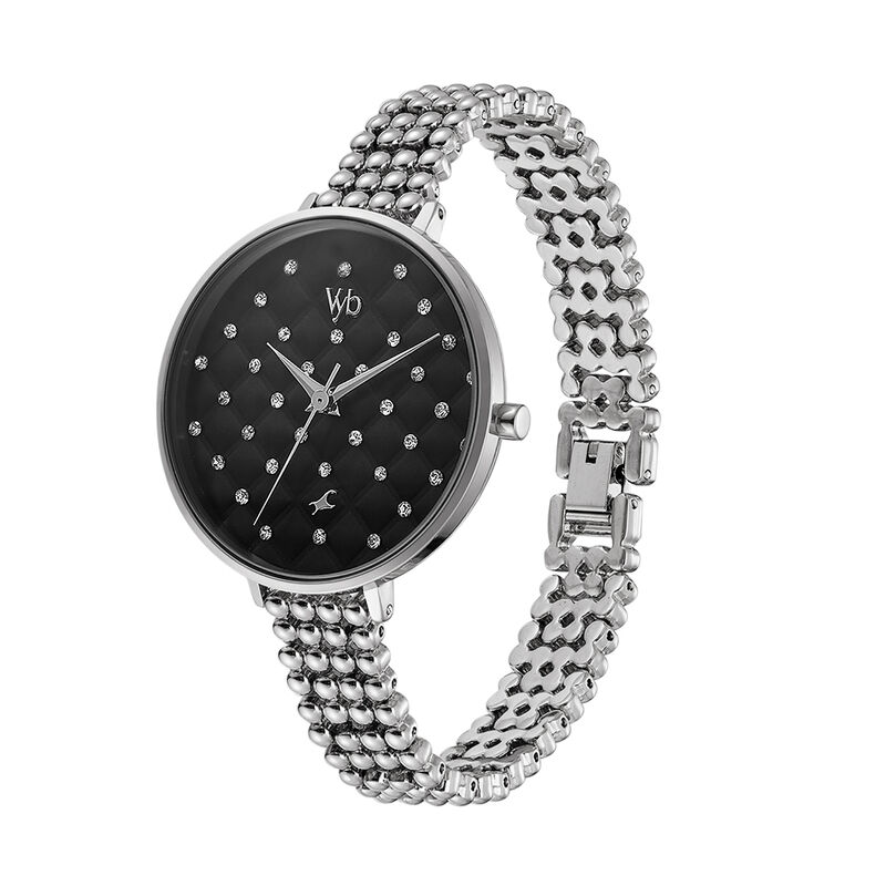 Fastrack Vyb Iconique Quartz Analog Black Dial Metal Strap Watch for Girls