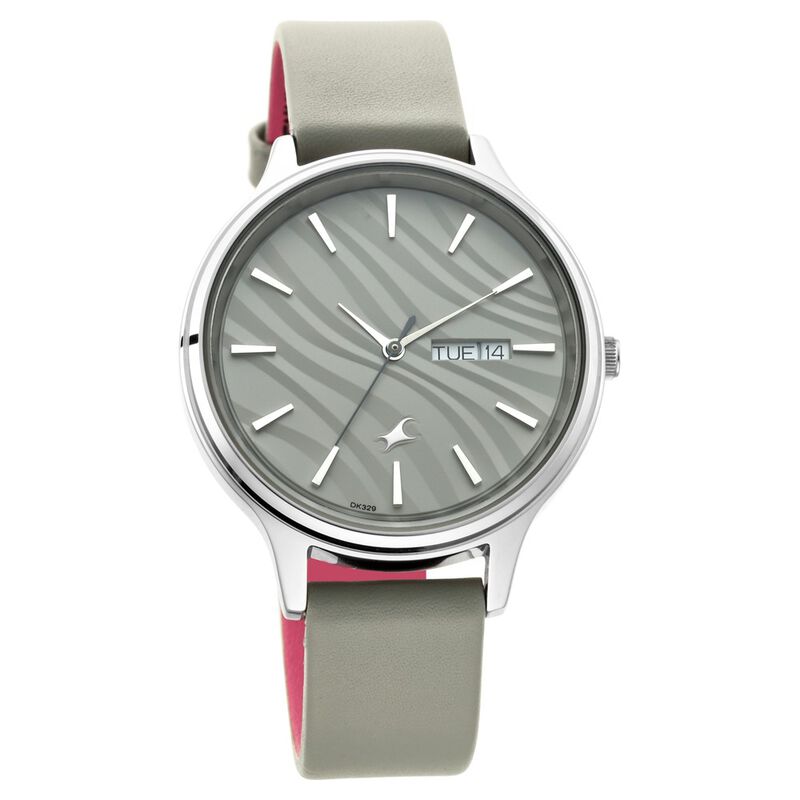 Fastrack Ruffles Quartz Analog with Day and Date Grey Dial Leather ...