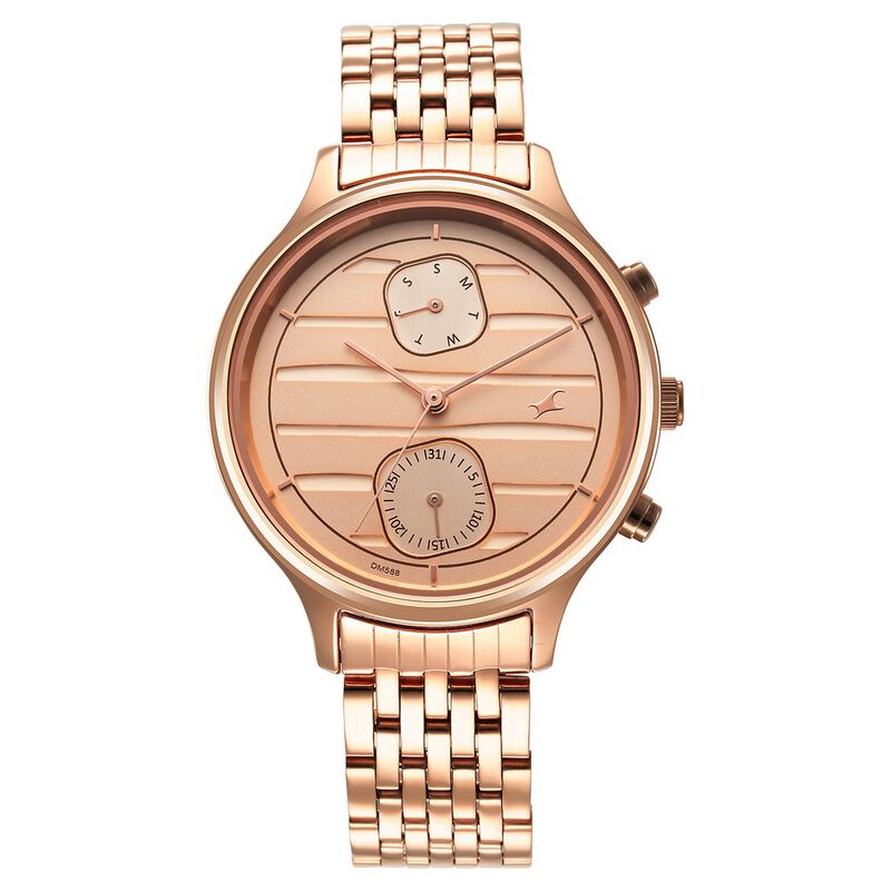 Fastrack Style Up Rose Gold Dial Stainless Steel Strap Watch for Girls