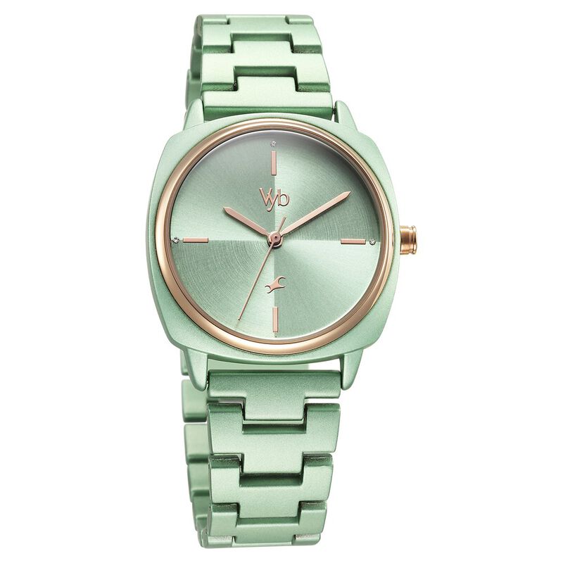 Fastrack Vyb Slayer Quartz Analog Green Dial Metal Strap Watch for Girls