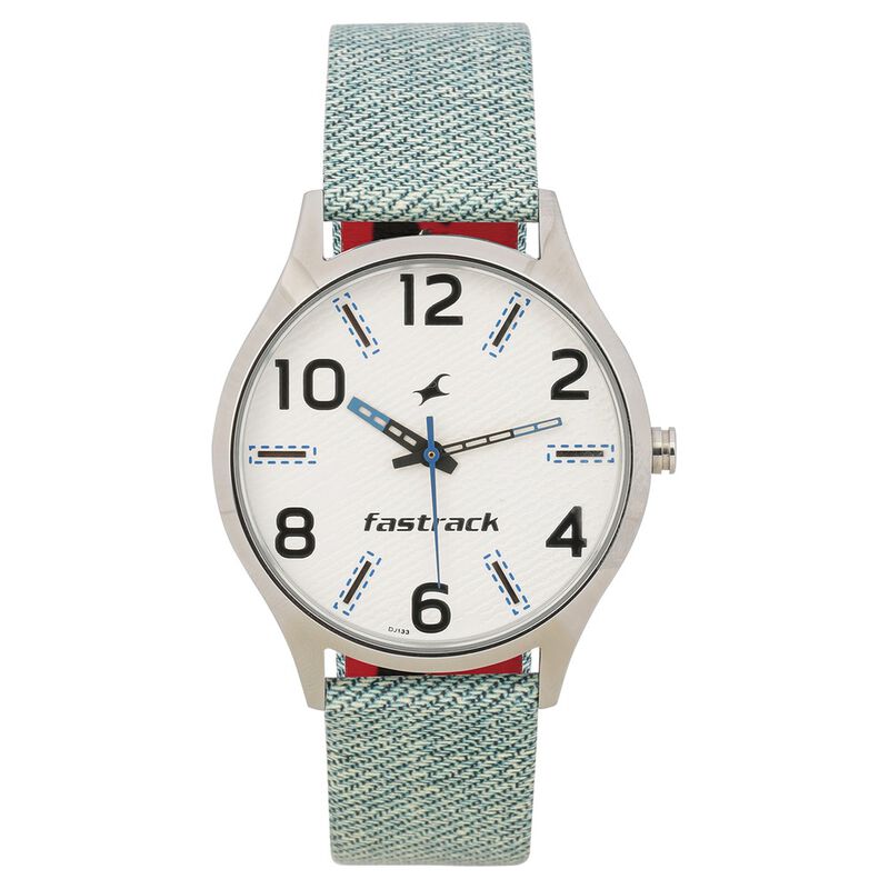 Fastrack Denim Quartz Analog White Dial Leather Strap Watch for Guys