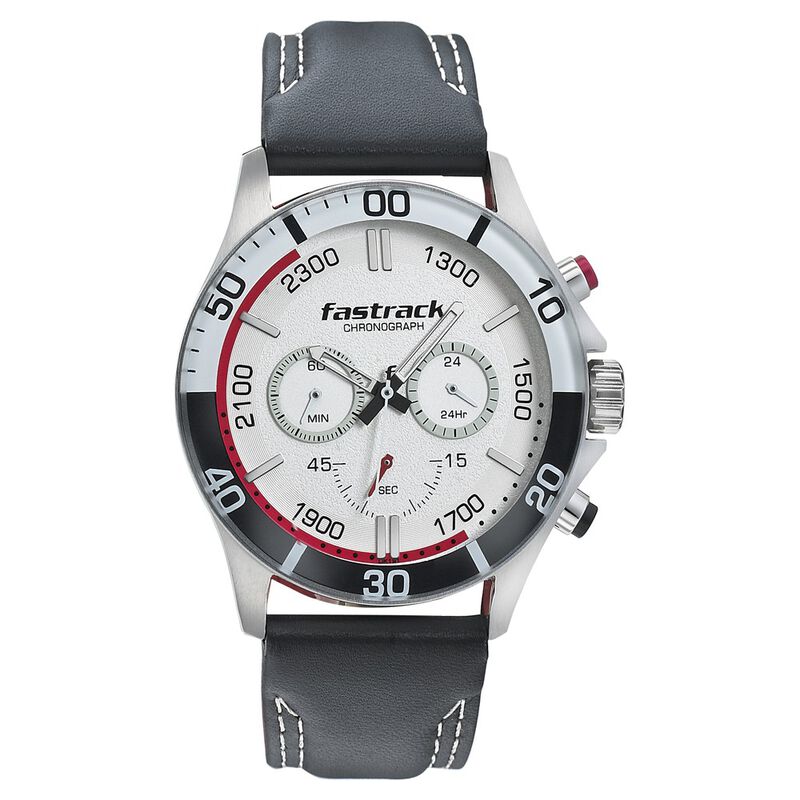 Fastrack Hitlist Quartz Chronograph White Dial Leather Strap Watch for Guys