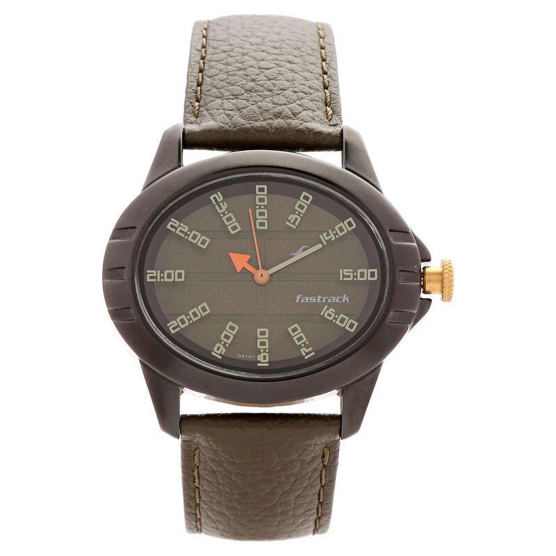 Buy Online Fastrack Quartz Analog Green Dial Leather Strap Watch for ...