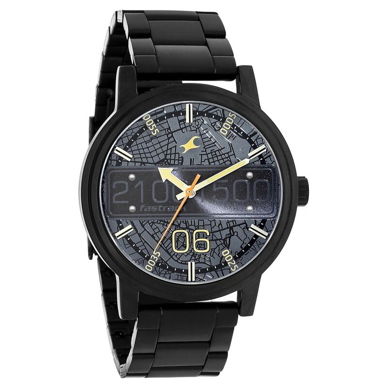 Fastrack Road Trip Quartz Analog Black Dial Stainless Steel Strap Watch ...