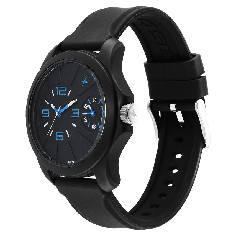 Fastrack Dual Time Quartz Analog Black Dial Silicone Strap Watch for Guys