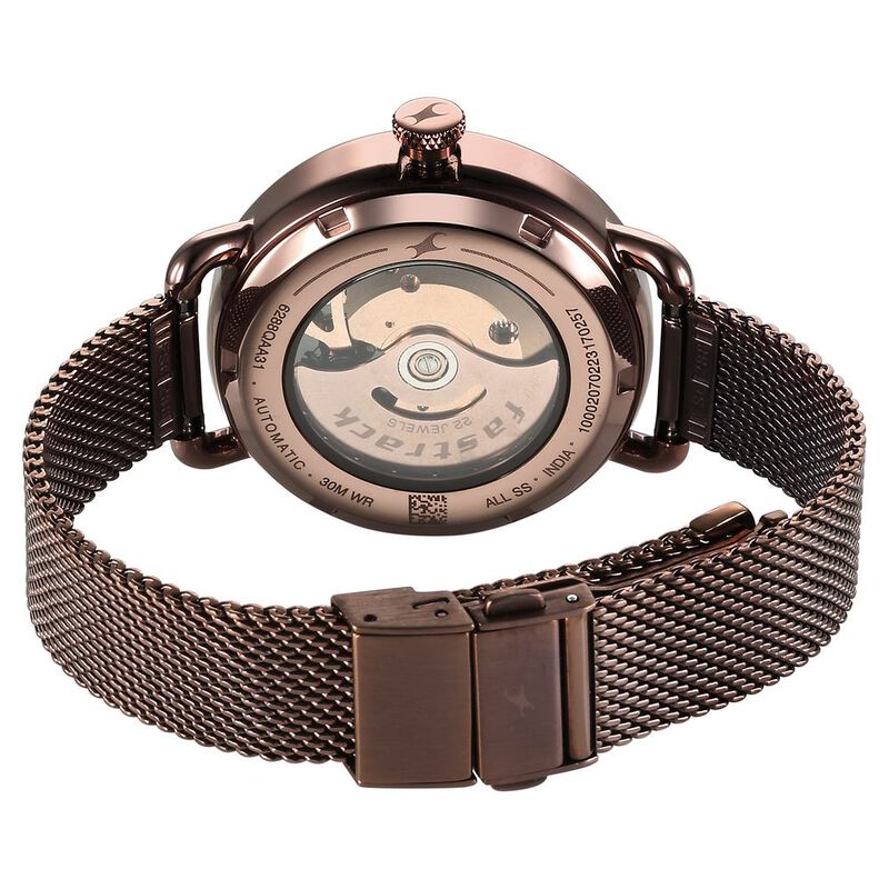 Fastrack Automatics Brown Dial Stainless Steel Strap Watch for Girls