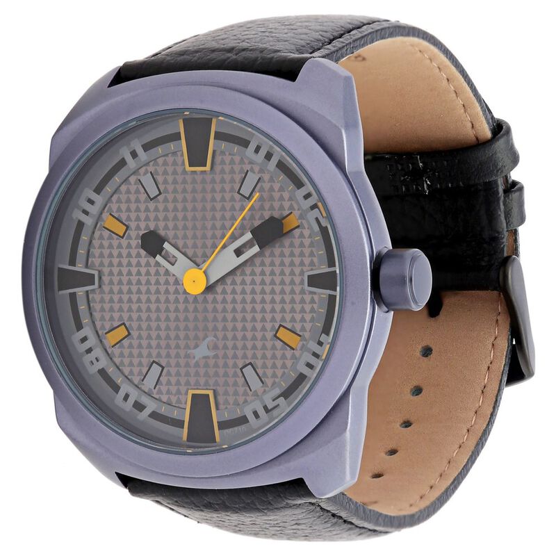 Fastrack Quartz Analog Grey Dial Leather Strap Watch for Guys