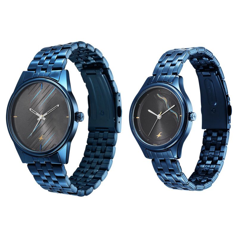 Fastrack Mixmatched Quartz Analog Black Dial Blue Stainless Steel Strap ...