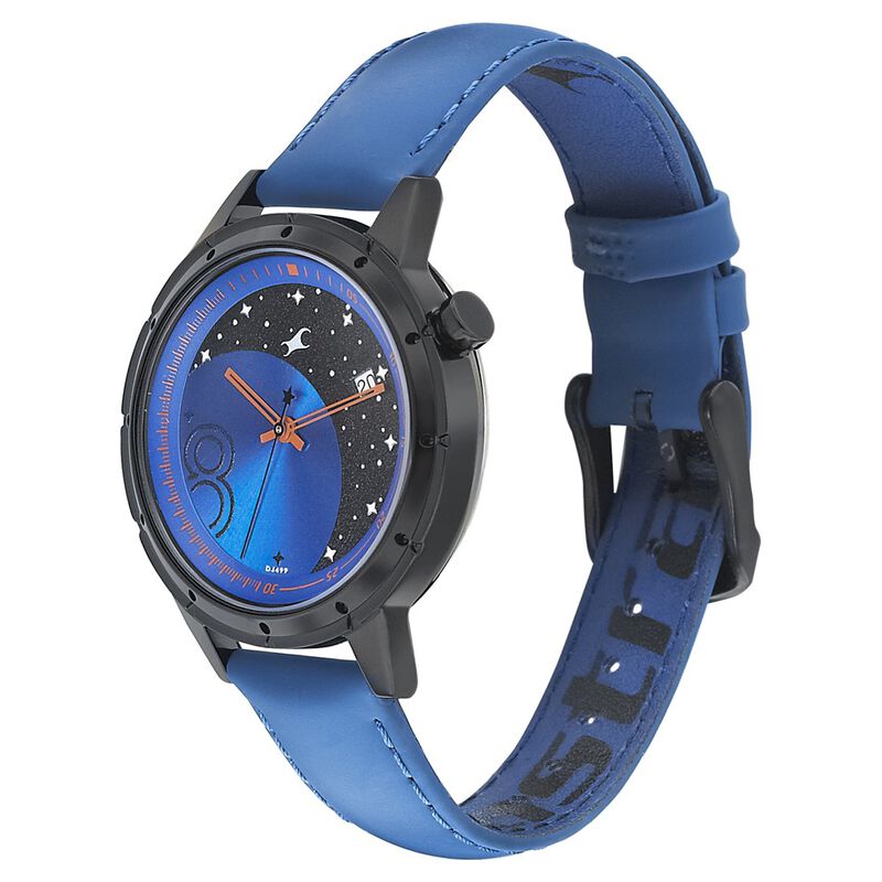 Fastrack Space Rover Quartz Analog with Date Black Dial Leather Strap ...