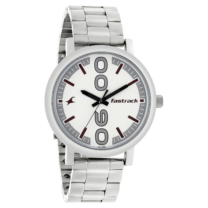 Fastrack Bold Quartz Analog White Dial Stainless Steel Strap Watch for Guys