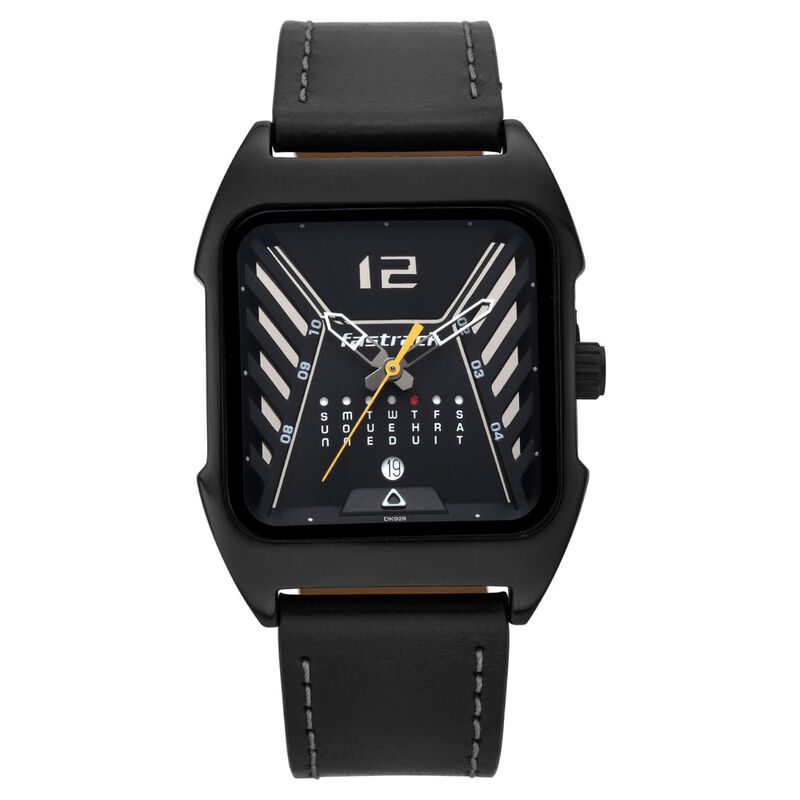 Fastrack Gamify Quartz Analog with Day and Date Black Dial Leather ...