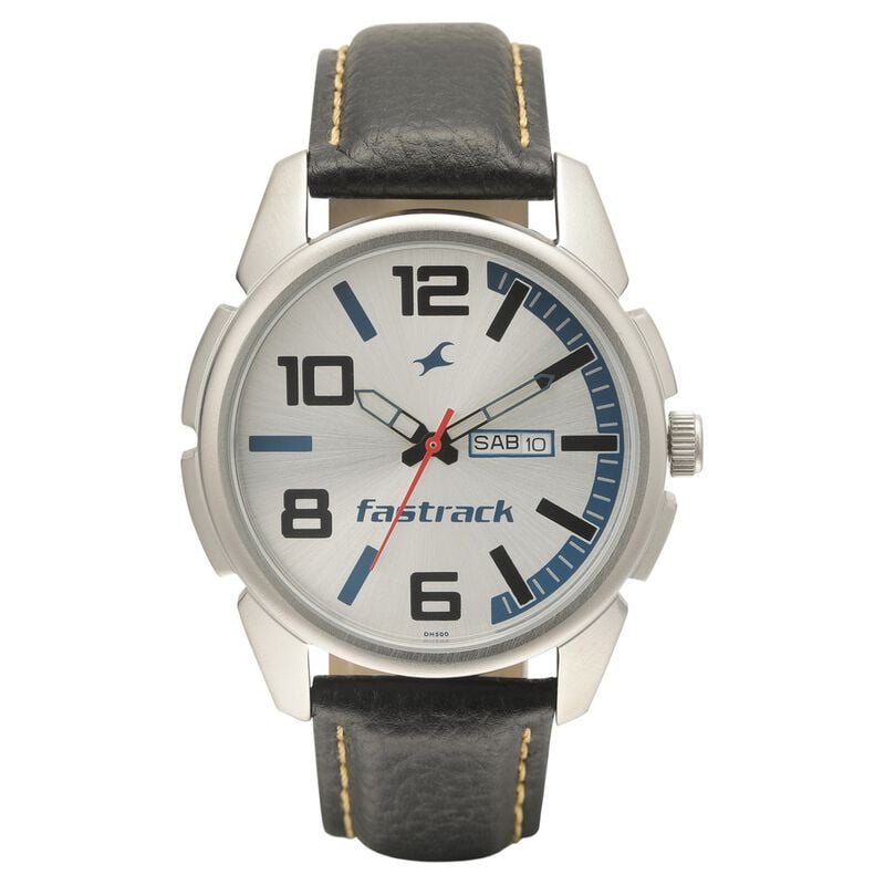 Fastrack Silver Dial Quartz Analog with Day and Date Watch for Guys