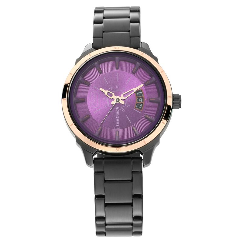 Fastrack All Nighters Quartz Analog Purple Dial Stainless Steel Strap ...