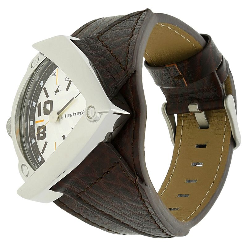 Fastrack Quartz Analog White Dial Leather Strap Watch for Guys
