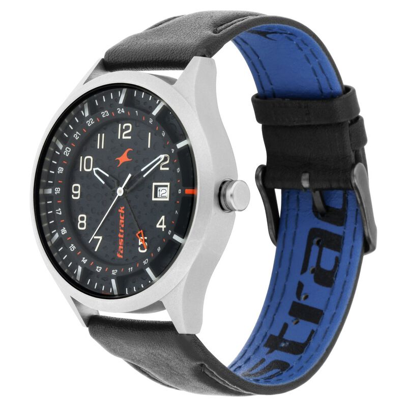 Fastrack Titanium Quartz Analog with Date Black Dial Leather Strap ...