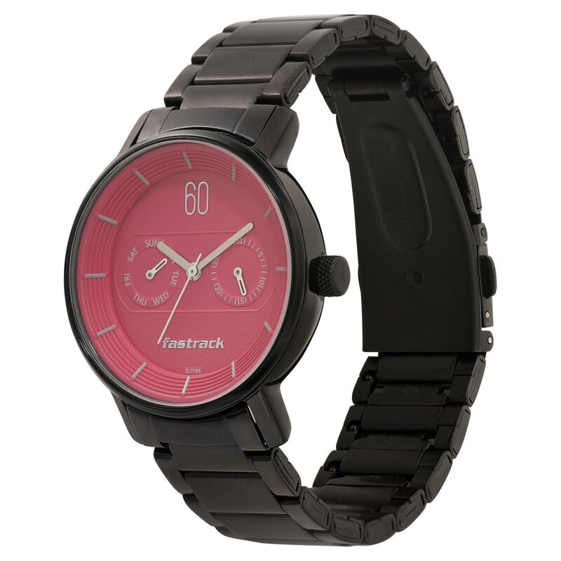 Fastrack Go Skate Quartz Analog with Day and Date Pink Dial Stainless ...