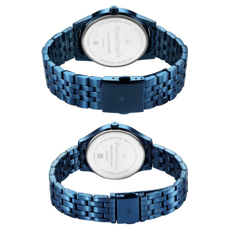 Fastrack Mixmatched Quartz Analog Black Dial Blue Stainless Steel Strap ...