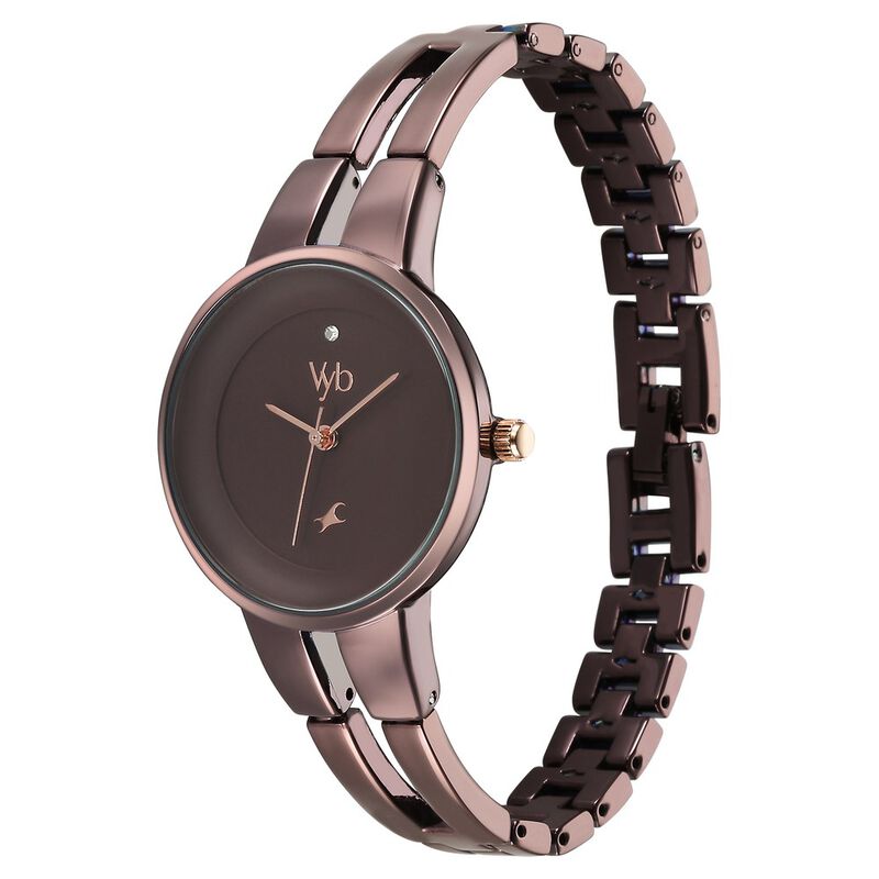 Fastrack Vyb Halo Quartz Analog Brown Dial Metal Strap Watch for Girls