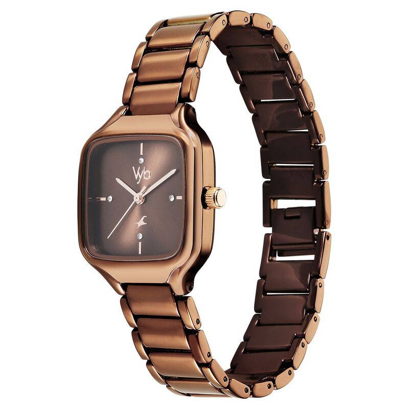 Fastrack Vyb Minimalist Quartz Analog Brown Dial Metal Strap Watch For ...