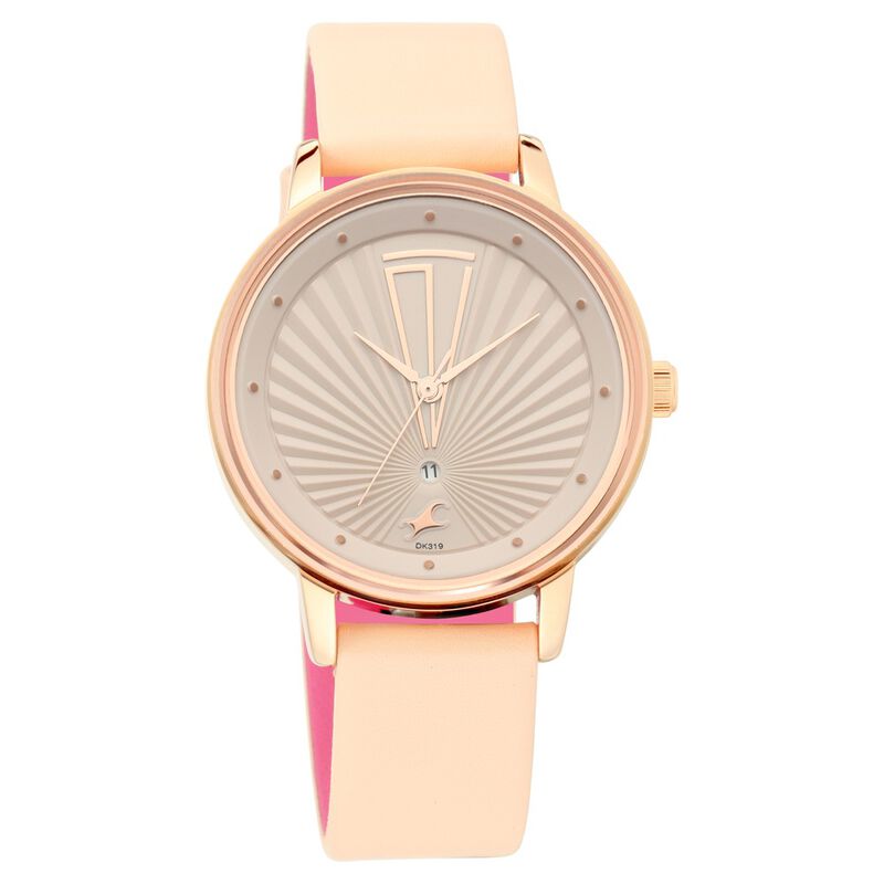 Fastrack Ruffles Quartz Analog with Date Beige Dial Leather Strap Watch ...