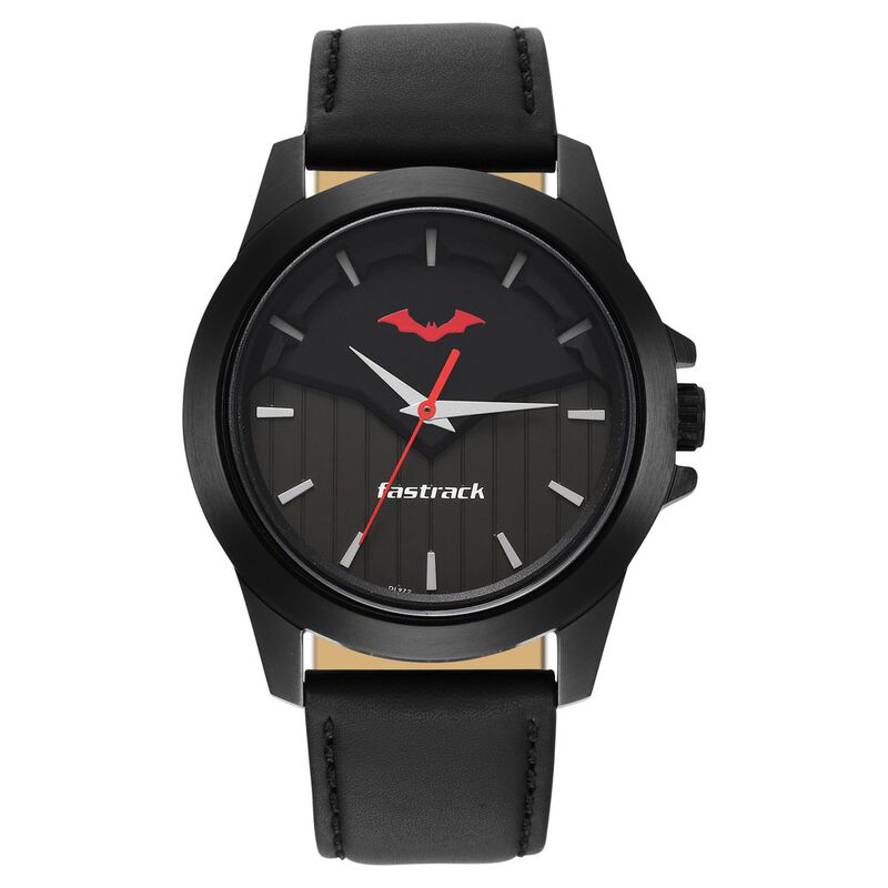 Fastrack Batman Quartz Analog Black Dial Leather Strap Watch for Guys