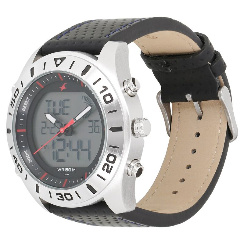 Fastrack Quartz Analog Digital Red Dial Leather Strap Watch for Guys
