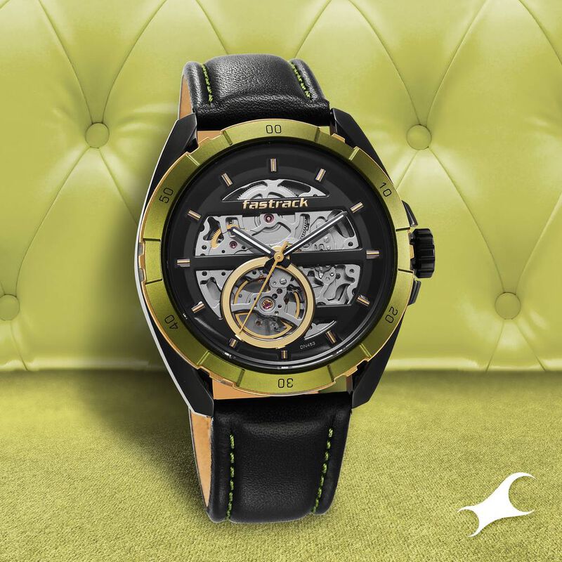 Fastrack Automatics Black Dial Leather Strap Watch for Guys