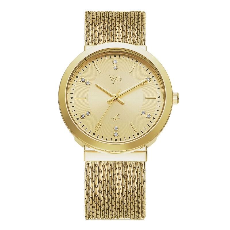 Buy Online Fastrack Vyb Flare Quartz Analog Golden Dial Metal Strap ...