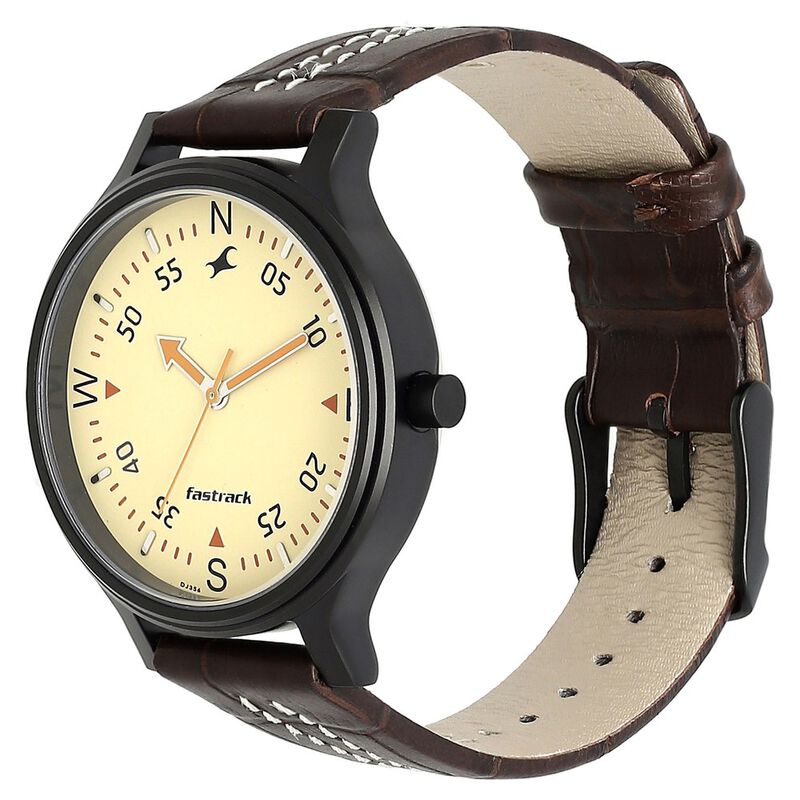 Fastrack Road Trip Quartz Analog Yellow Dial Leather Strap Watch for Girls