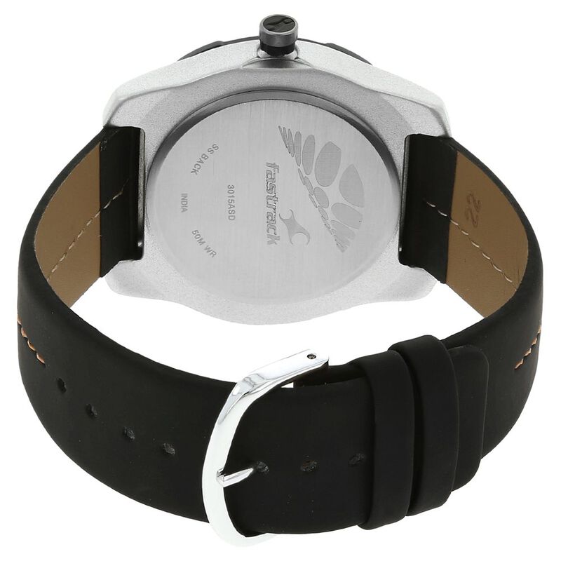 Fastrack Quartz Analog Silver Dial Leather Strap Watch for Guys