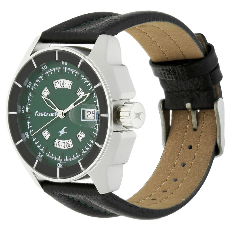 Fastrack Quartz Analog Green Dial Leather Strap Watch for Guys