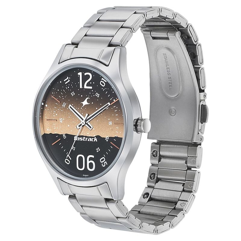 Fastrack Space Rover Quartz Analog Brown Dial Stainless Steel Strap ...