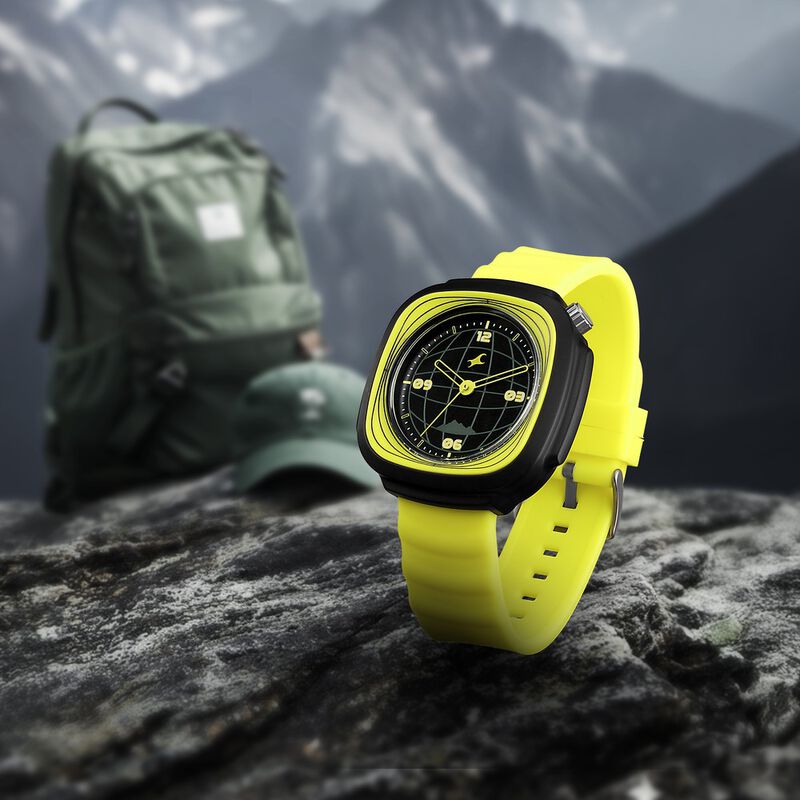 Buy Online Fastrack Hype Adventure Quartz Analog Black Dial Yellow ...