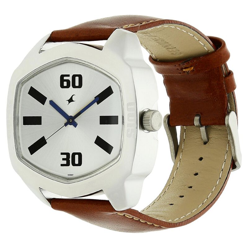 Fastrack Quartz Analog Silver Dial Leather Strap Watch for Guys