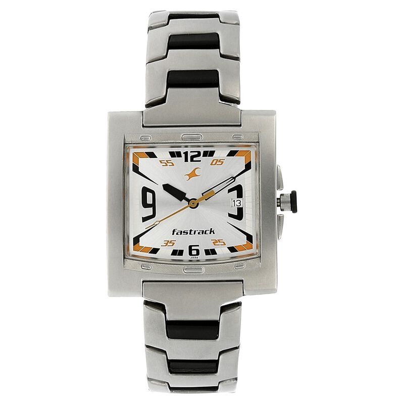 Fastrack Quartz Analog Silver Dial Stainless Steel Strap Watch for Guys