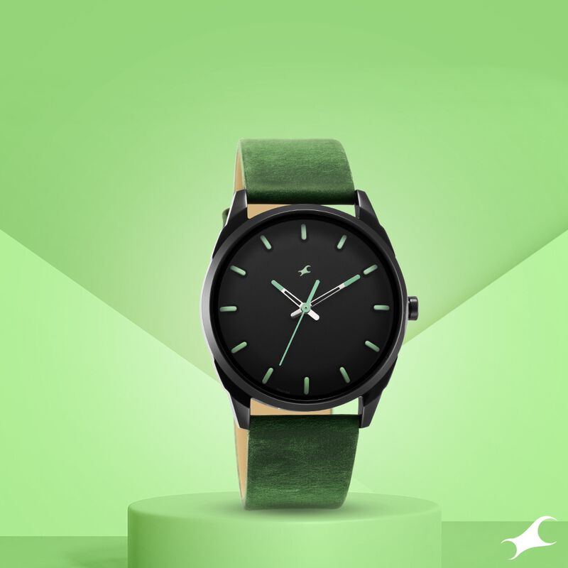 Buy Online Fastrack After Dark Black Dial Green Leather Strap Watch for ...