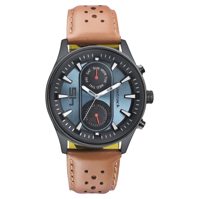 Fastrack Fastfit Quartz Analog with Day and Date Blue Dial Leather ...