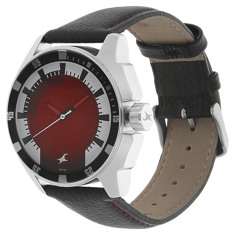 Fastrack Quartz Analog Red Dial Leather Strap Watch for Guys