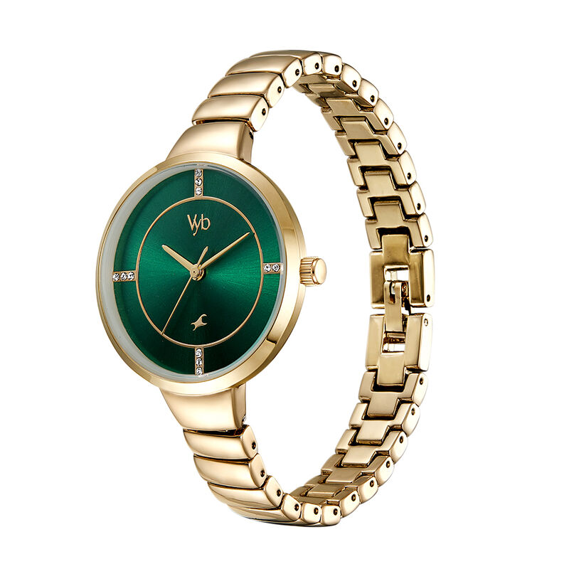 Fastrack Vyb Enigma Quartz Analog Green Dial Stainless Steel Strap ...