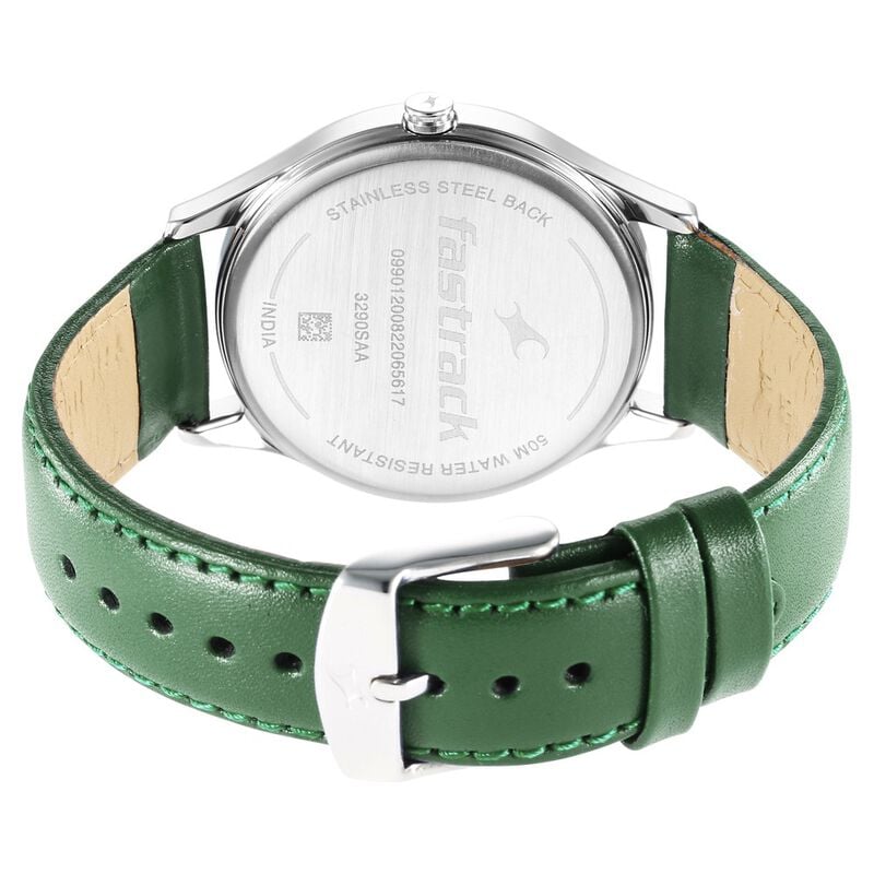 Fastrack Stunners Green Dial Leather Strap Watch for Guys